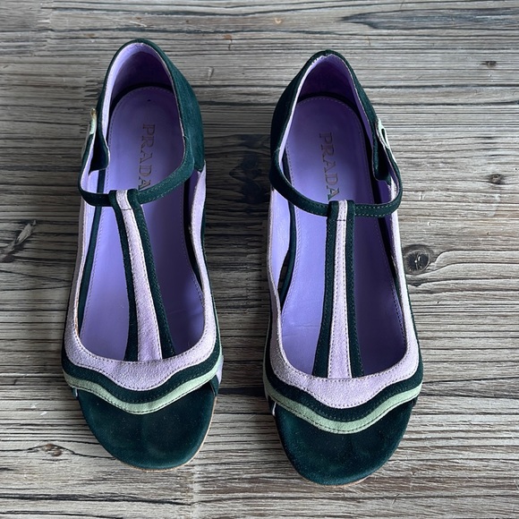 Prada | Shoes | Prada Green Purple Suede Heals Size 37 | Poshmark